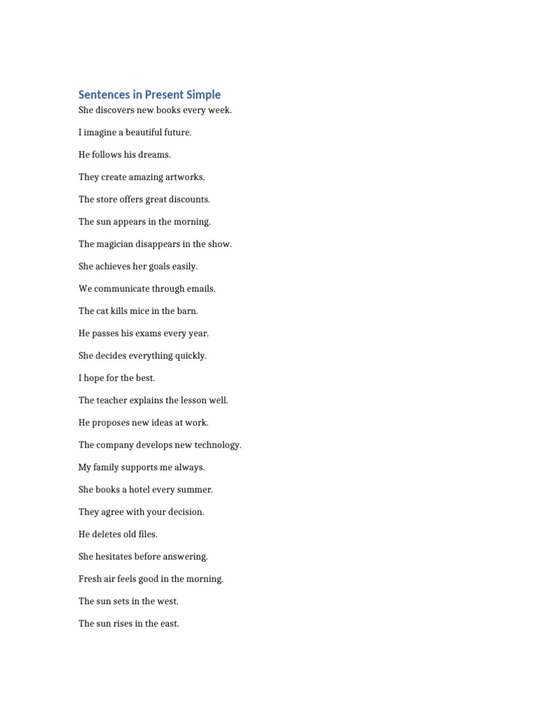 Present Simple Sentences Examples | PDF