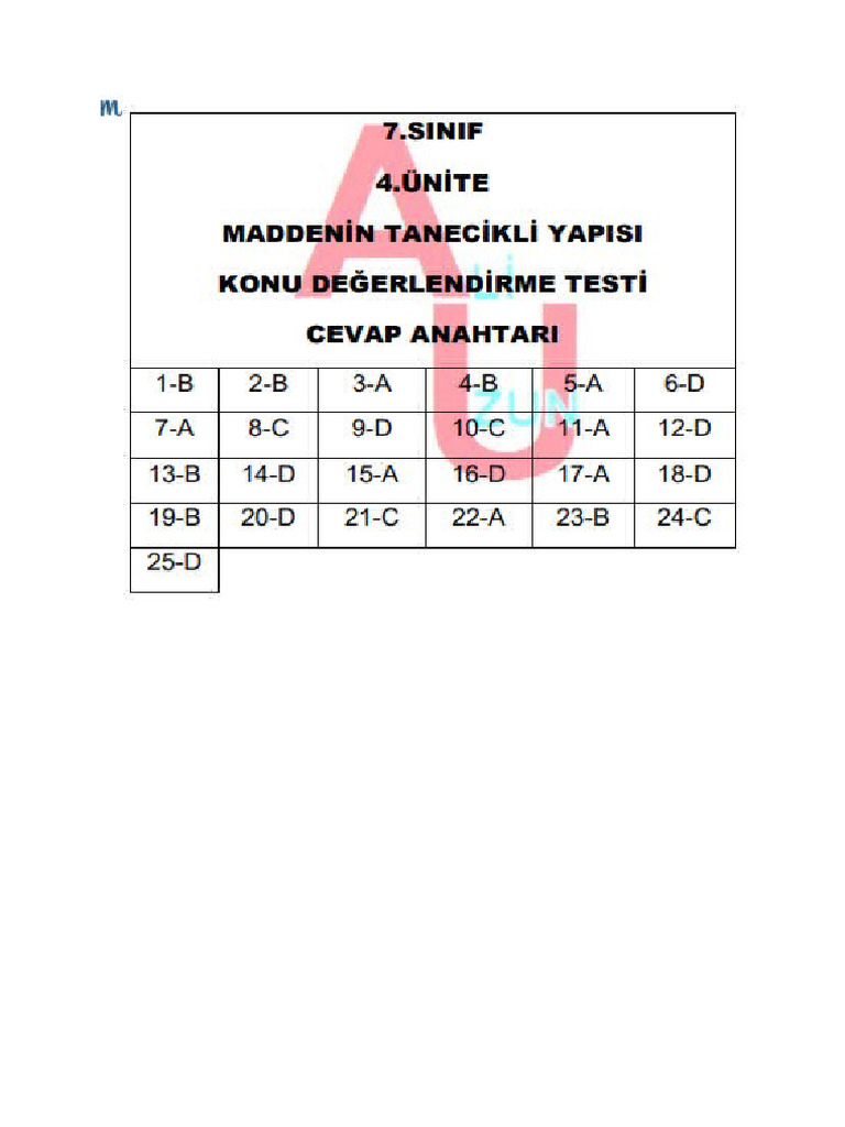 Maddenin Tanecikli Yapisi KDT Cevap Anahtari | PDF