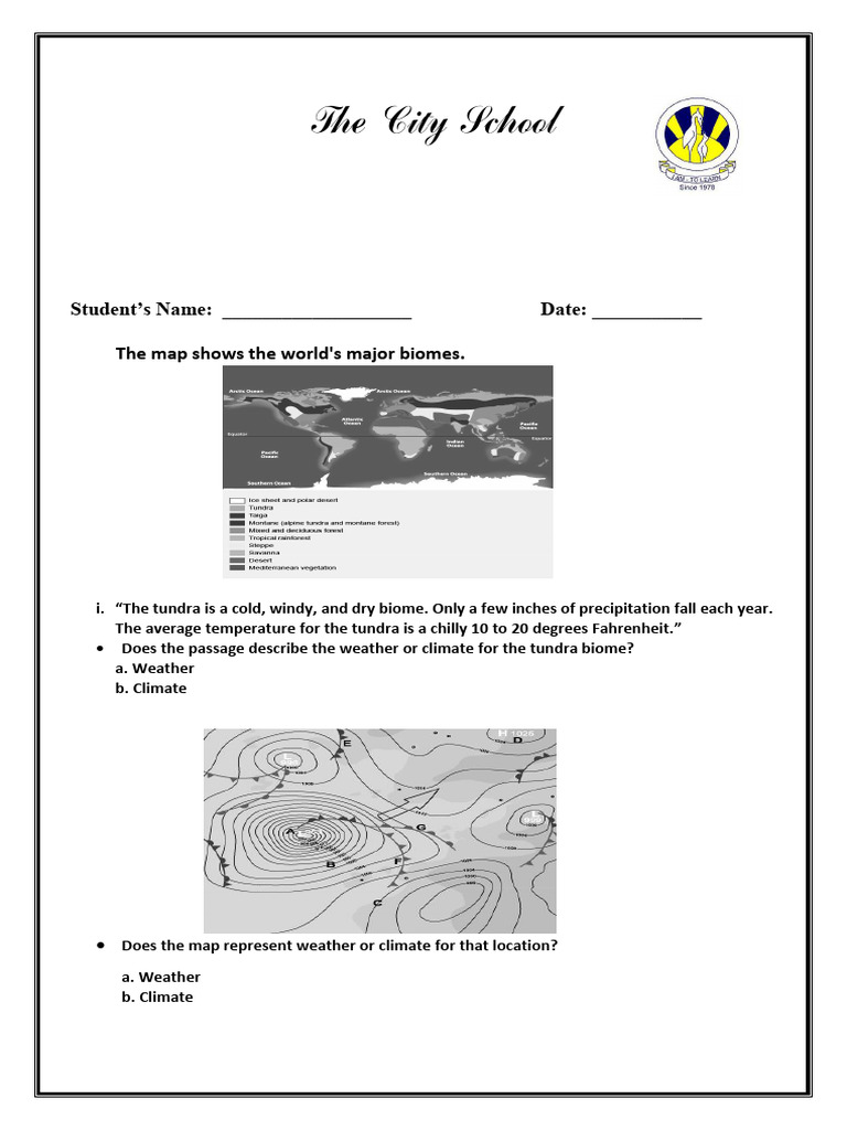 Class 7 Geography: Weather & Climate Worksheet | PDF