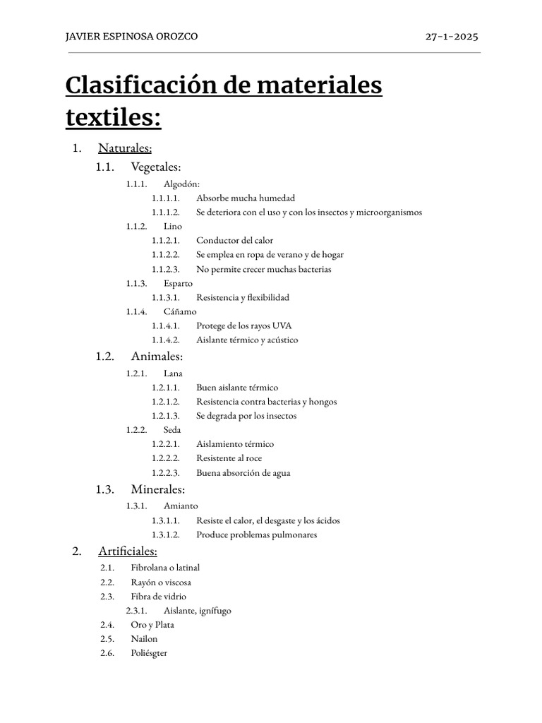 Clasificación de Materiales Textiles | PDF