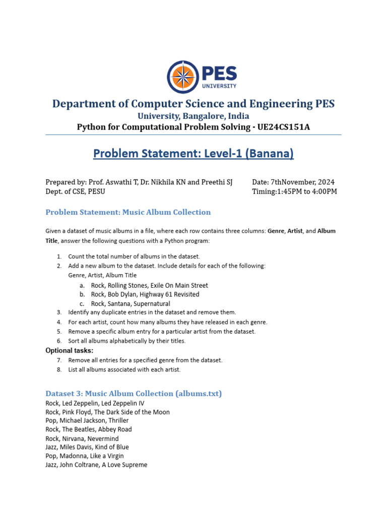 PCPS 2024 Thursday Banana Problem | PDF | Rock Music | Jazz