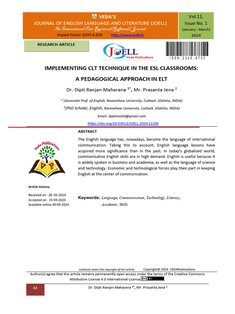 Implementing CLT Technique in The ESL Classrooms | PDF | English As A ...