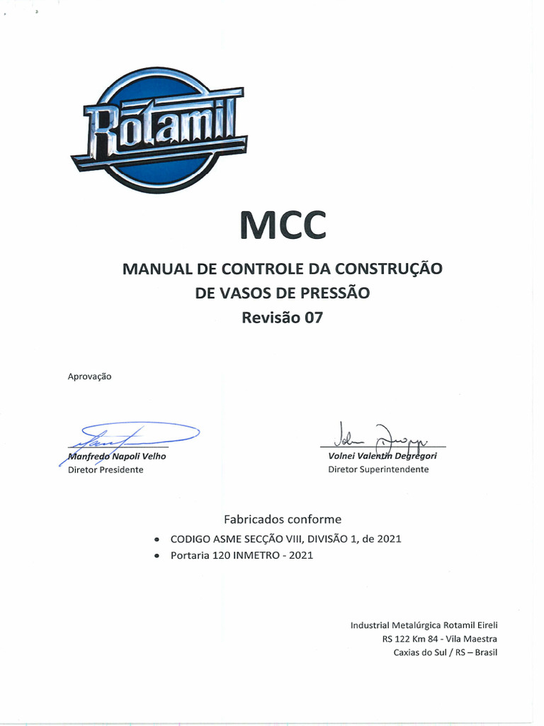 MCC - Manual de Controle Construção Vasos - Rev 07 | PDF