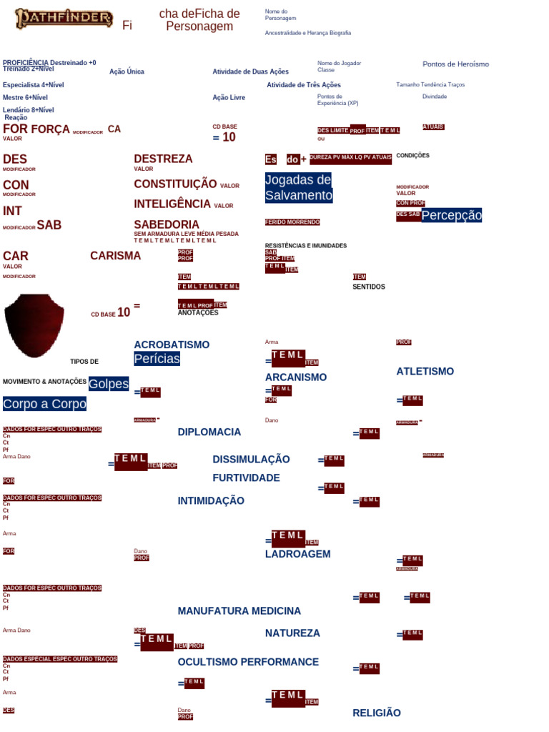 Ficha de personagem pathfinder 2e editavel dsad | PDF