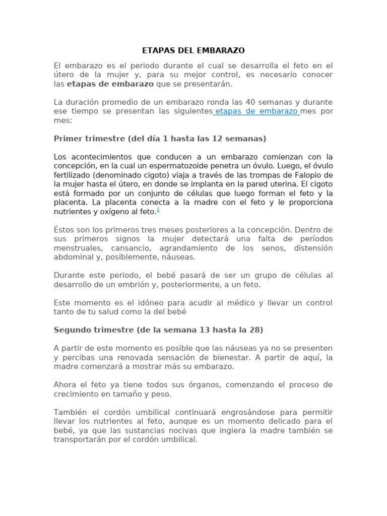 Etapas del Embarazo y Salud de la Placenta | PDF | El embarazo | Parto