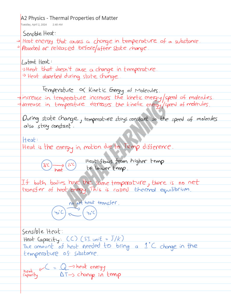 A2 Physics - Thermal Properties of Matter - Watermark | PDF