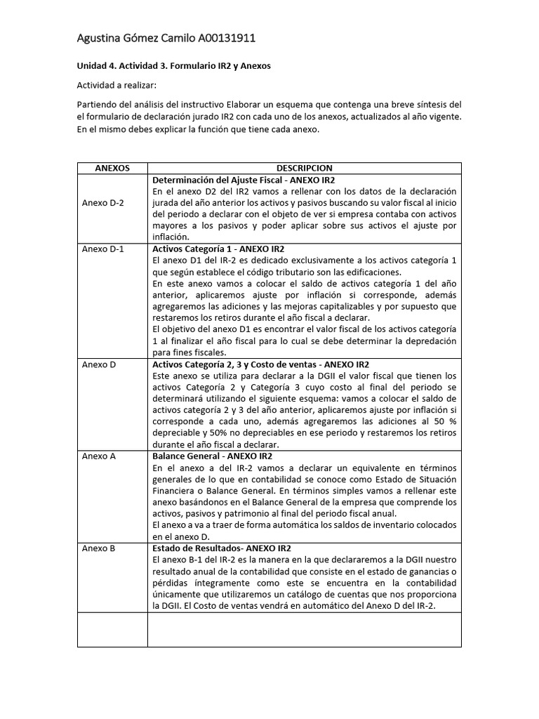 Gomez Agustina -Formulario IR2 y Anexos | PDF | Contabilidad | Impuesto ...
