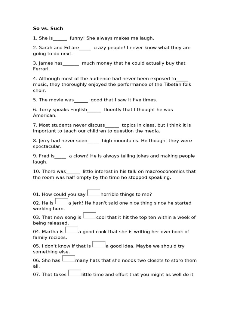 Adjectives So & Such | PDF