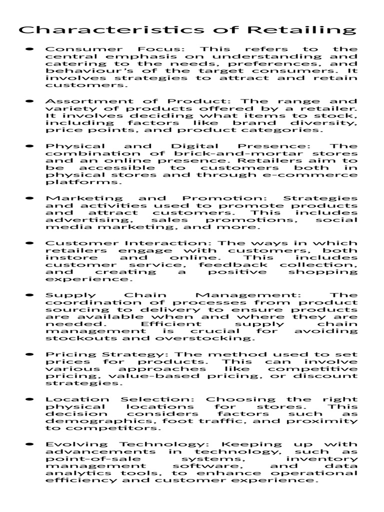 Characteristics of Retailing | PDF