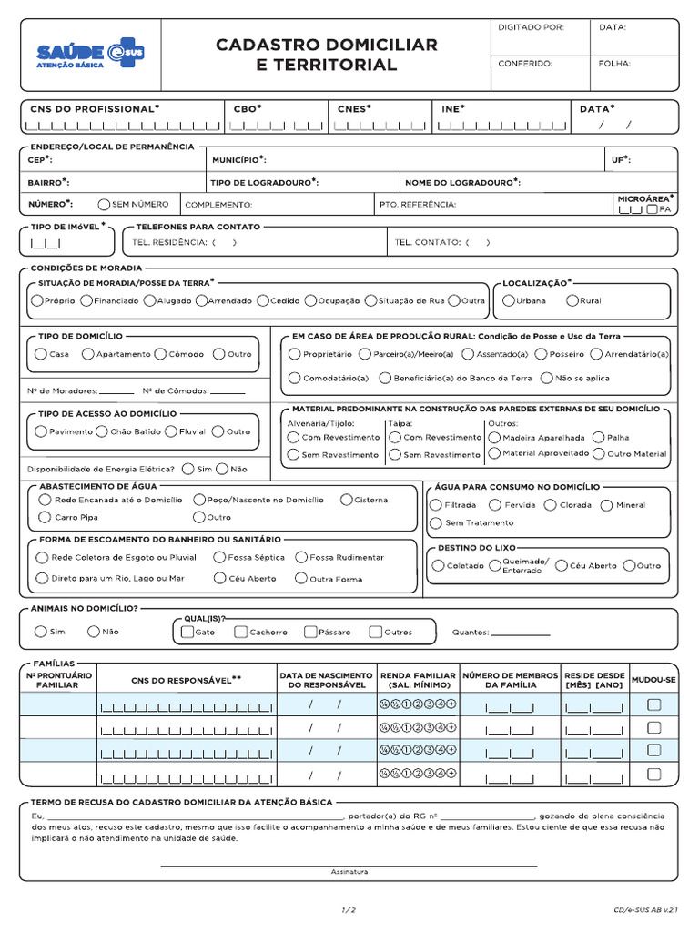 Cadastro Domiciliar e Territorial | PDF