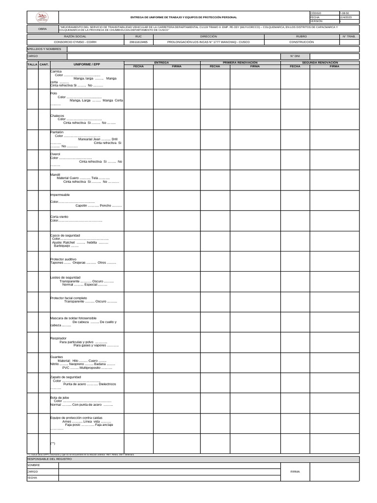 6.1 Registro de EPPs v1 | PDF | Moda | Ropa