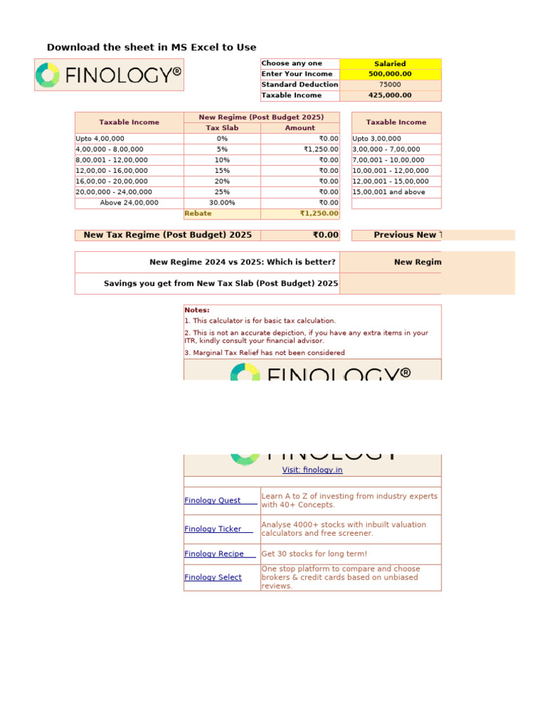 2025 Tax Calculator for Salaried Individuals | PDF | Tax Bracket | Income