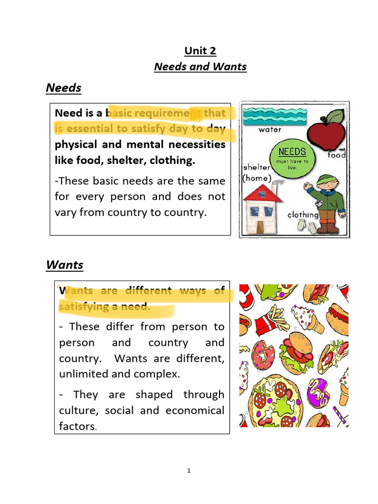 Chapter 02 - Needs and Wants | PDF