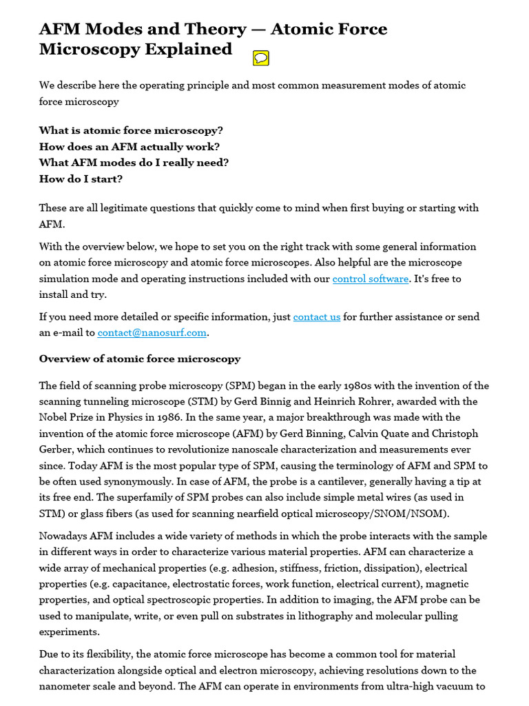 AFM Modes and Theory — Atomic Force Microscopy Explained_Nanosurf | PDF ...