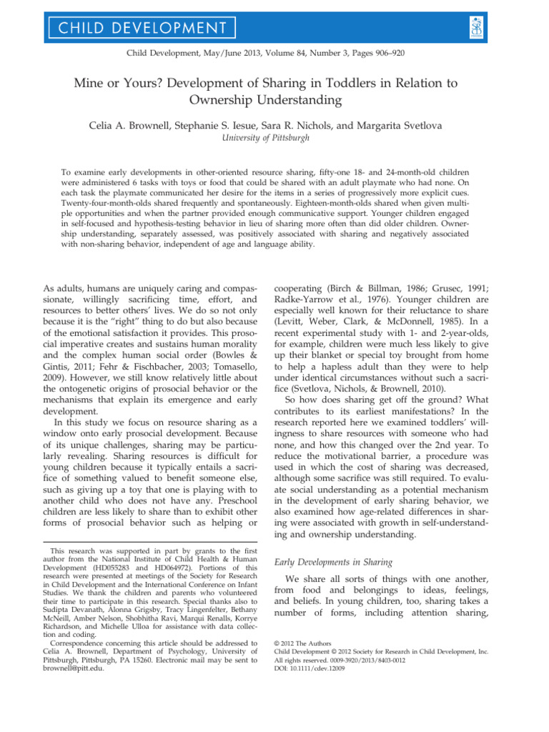 Mine or Yours Development of Sharing in Toddlers in Relation To ...