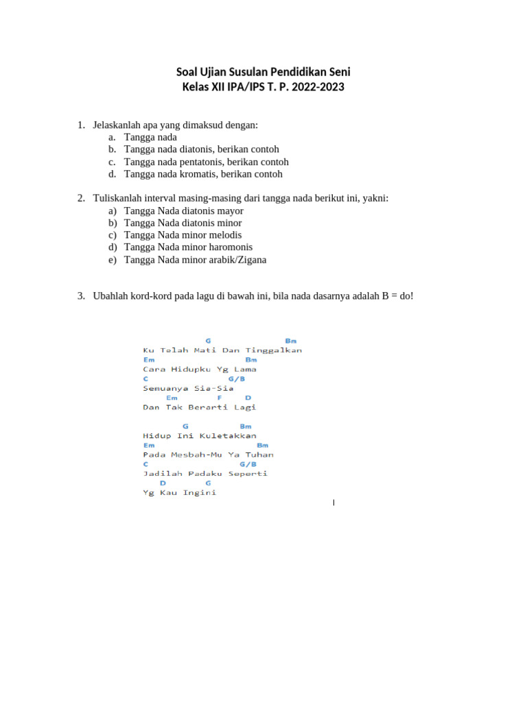 Contoh Lagu Tangga Nada Minor | PDF