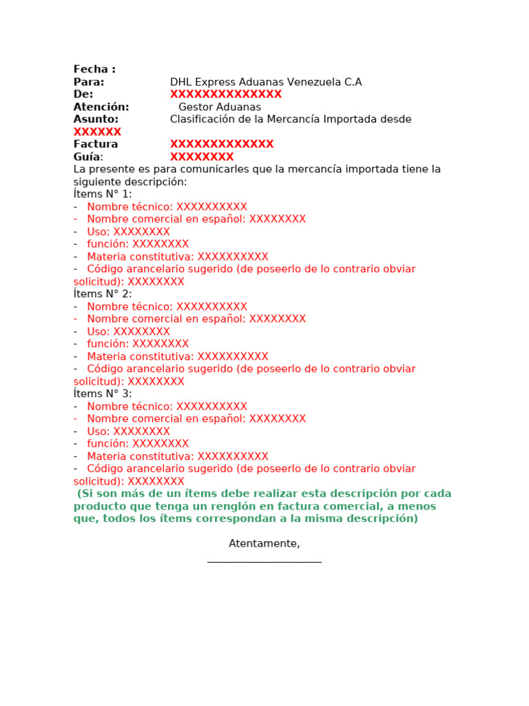 Modelo Descripcion de Mercancia | PDF