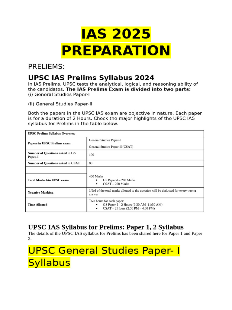 UPSC IAS Prelims 2025 Syllabus Overview | PDF