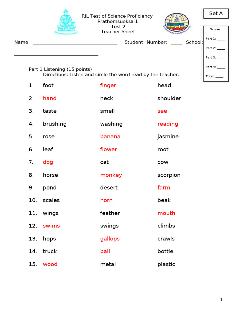 P1-Science-Test-2-Set-A-1 Word | PDF
