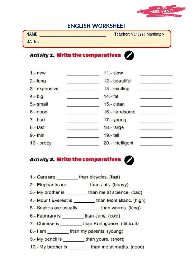 Comparative Adjectives | PDF