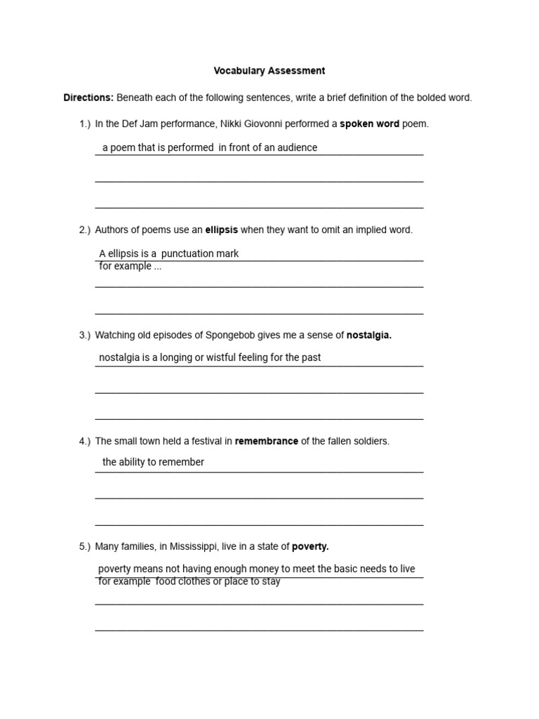 Vocabulary Assessment-1 | PDF