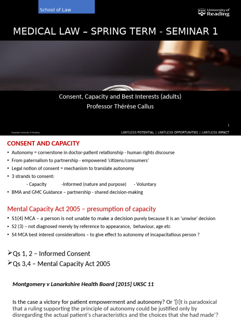 Spring Med Seminar 1 Consent Capacity | PDF | Informed Consent ...
