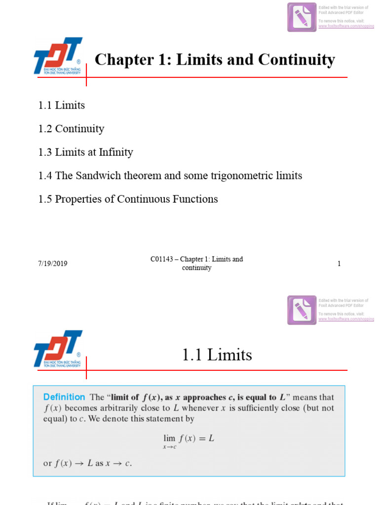 C01143 Chapter 1. Limits and Continuity | PDF | Functions And Mappings | Mathematical Concepts