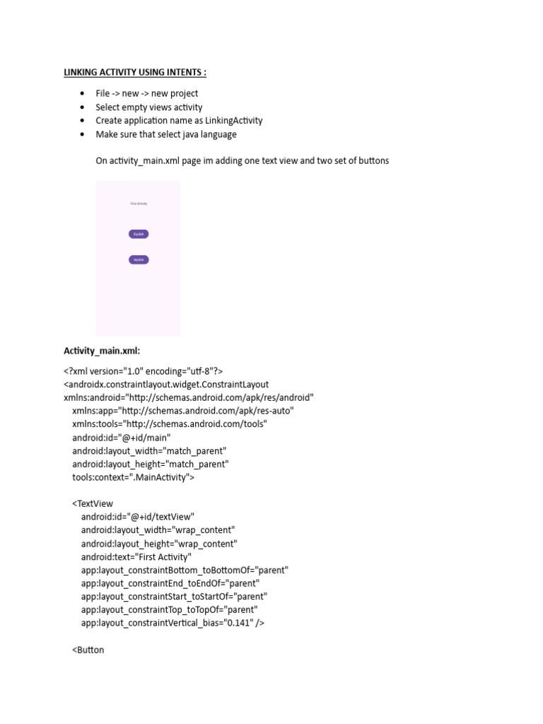 LINKING ACTIVITY USING INTENTS | PDF | Android (Operating System) | Mobile Software