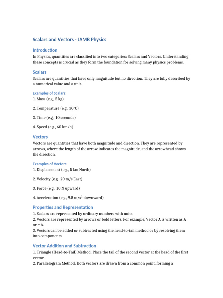 Scalars vs Vectors in Physics Explained | PDF