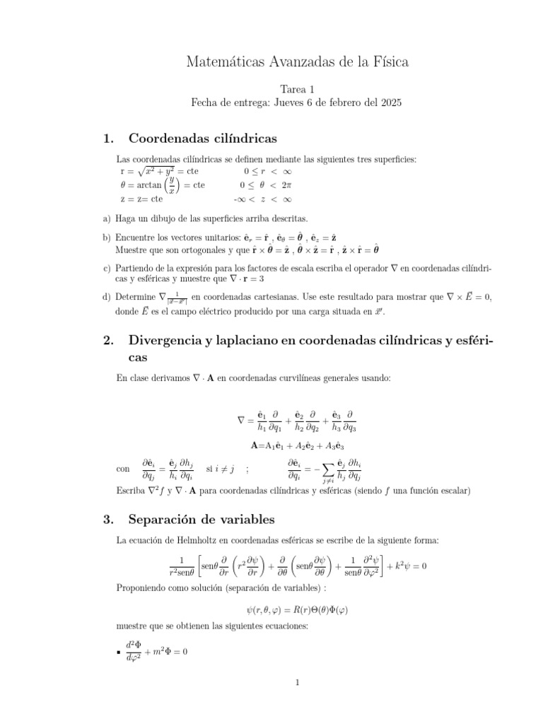 Matem Aticas Avanzadas de La F Isica: 1. Coordenadas Cil Indricas | PDF
