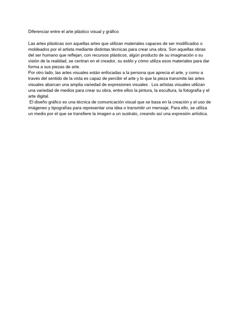 Diferenciar Entre El Arte Plástico Visual y Gráfico | PDF
