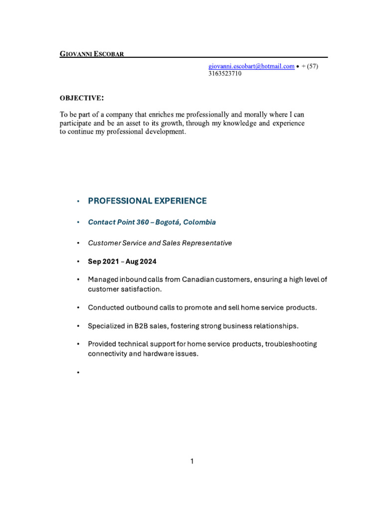 Giovanni Escobar CV 2025 | PDF