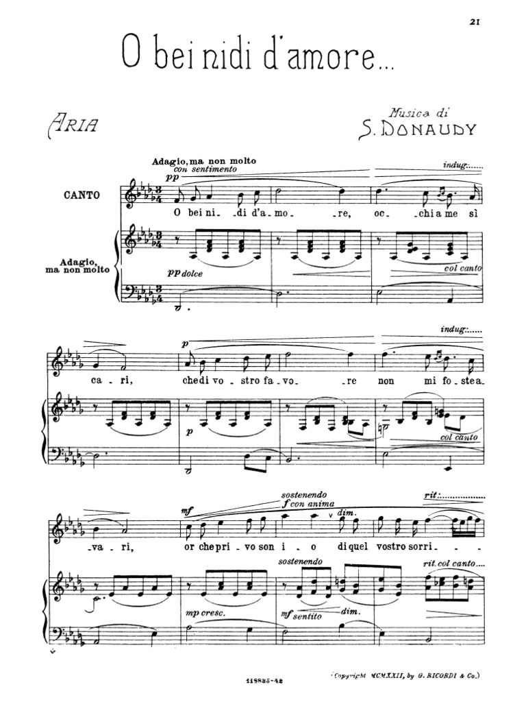 O Bei Nidi D'amore | PDF