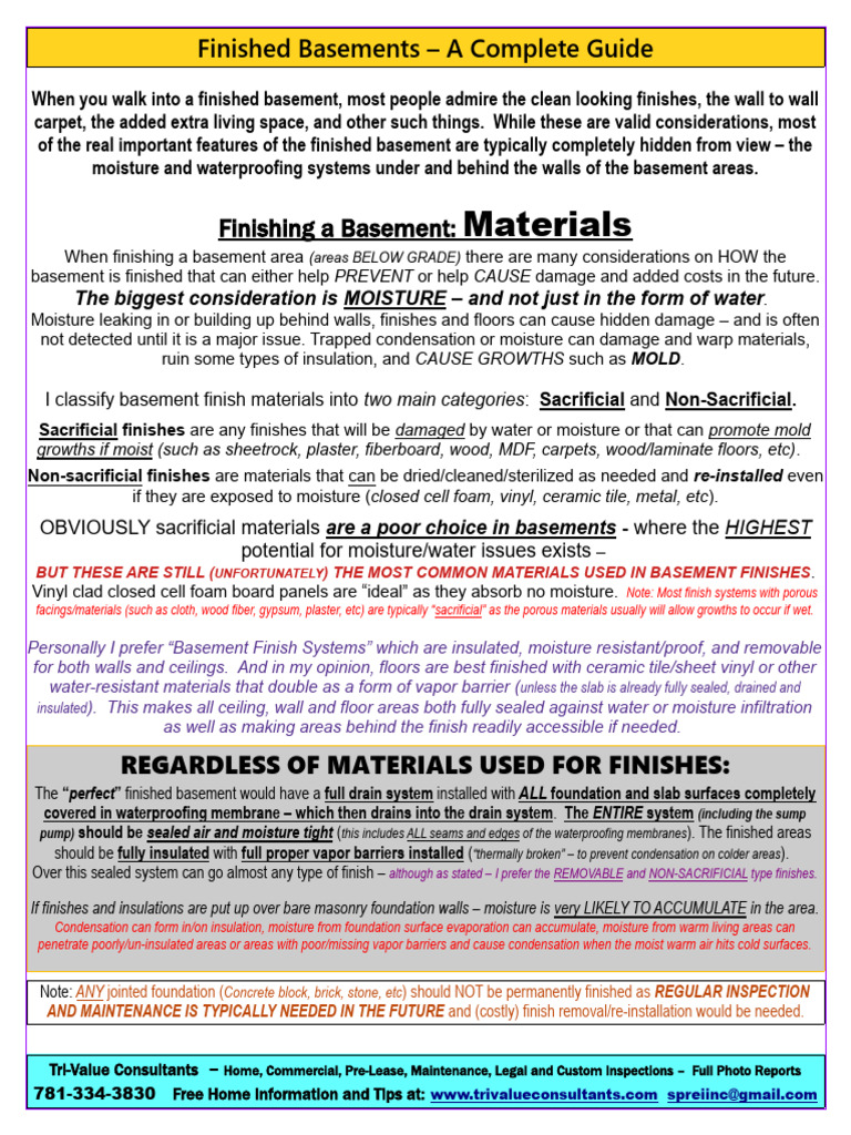 TIP SHEETS - Finished Basements - A Complete Guide | PDF | Basement | Building Insulation
