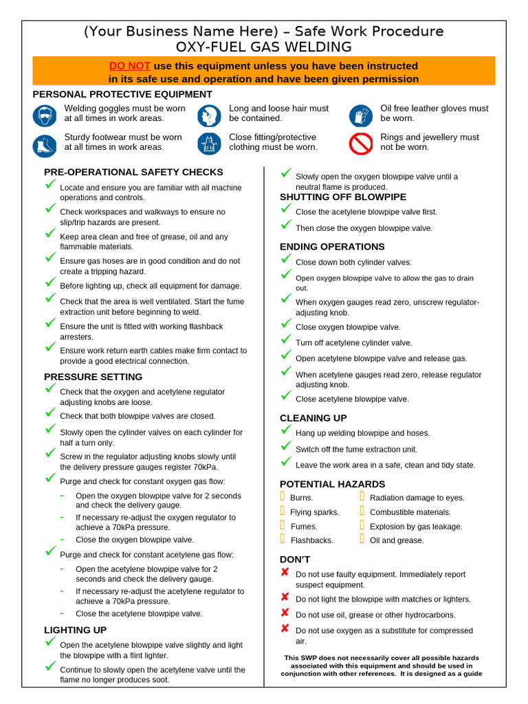 Oxy-Fuel Welding Safety Guidelines | PDF | Gases | Equipment