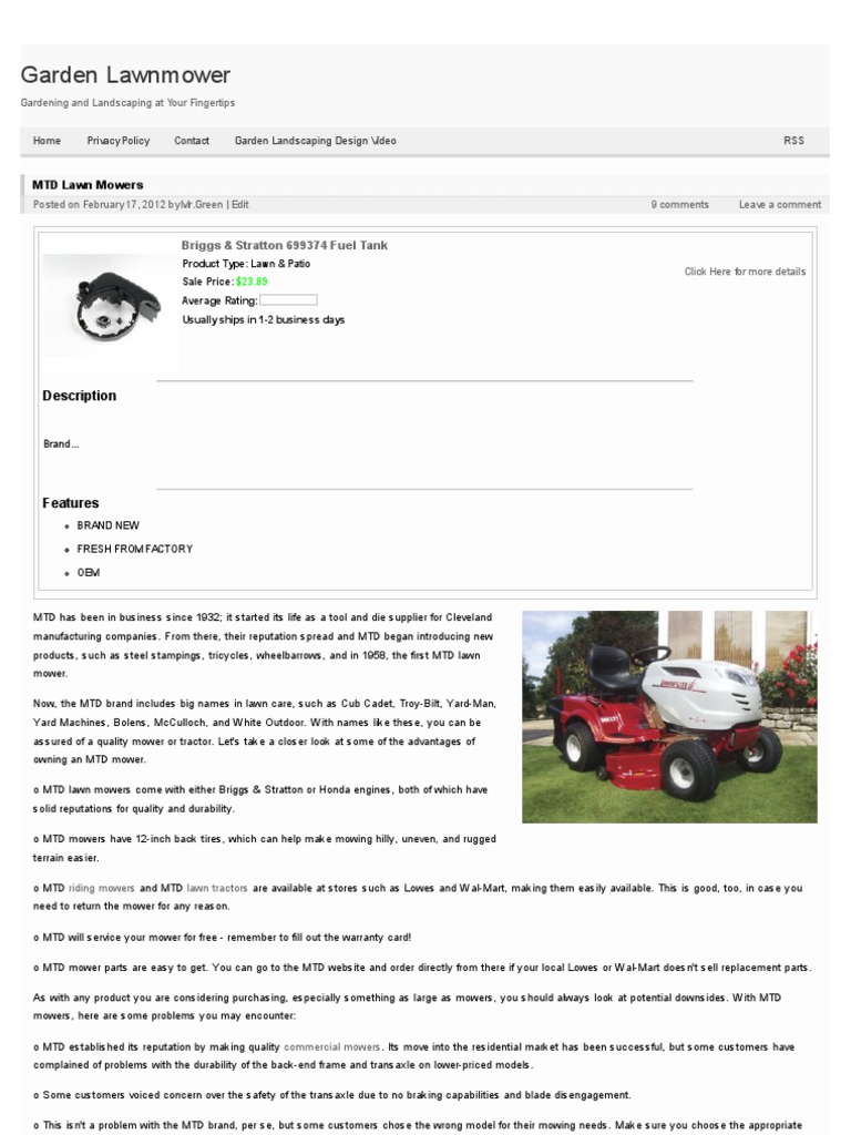 MTD PARTS CATALOG PDF FREE DOWNLOAD CANADA Technical Specifications ...