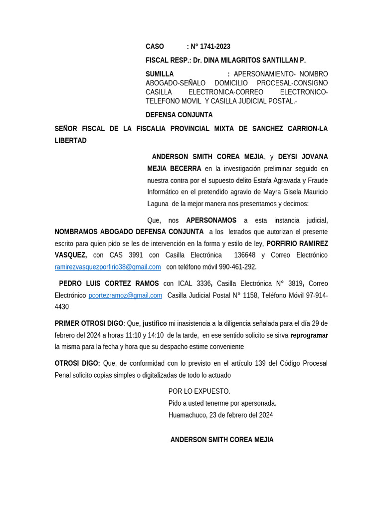 Apersonamiento y Defensa Conjunta | PDF