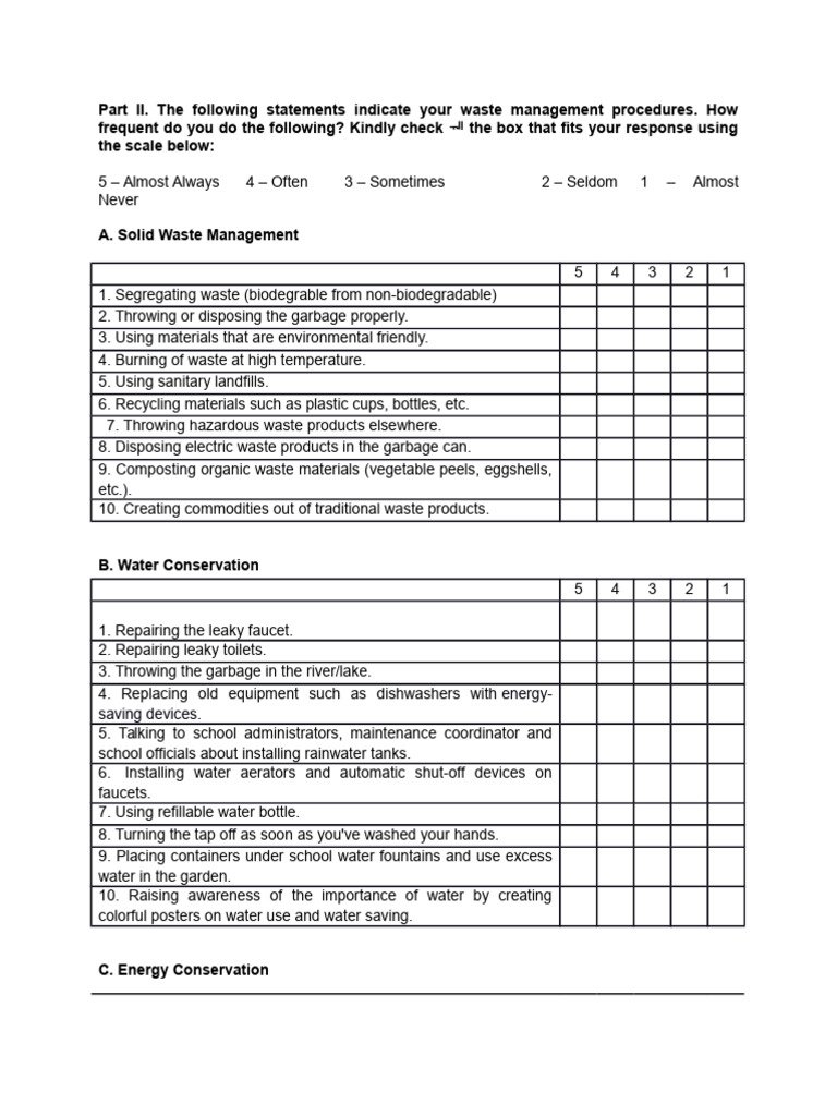 296280528-Part-II-Survey-Questionnaire | PDF | Waste | Waste Management