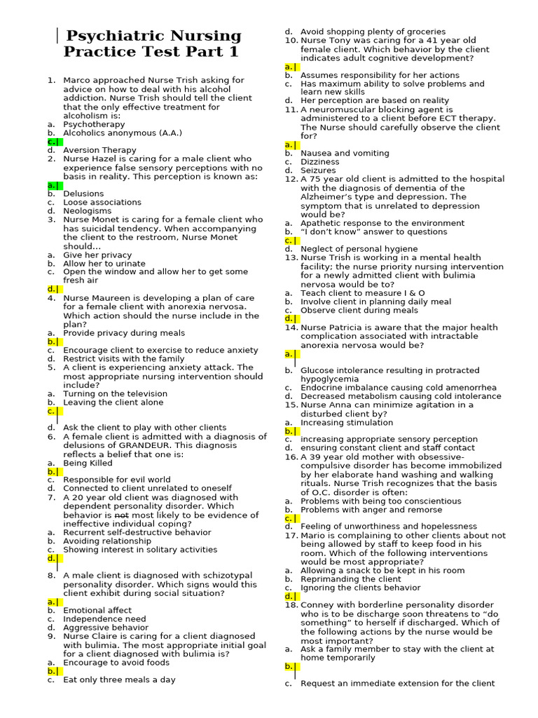 Practice-Test-Psychiatric-Nursing-150-Items | PDF | Anxiety | Mental ...