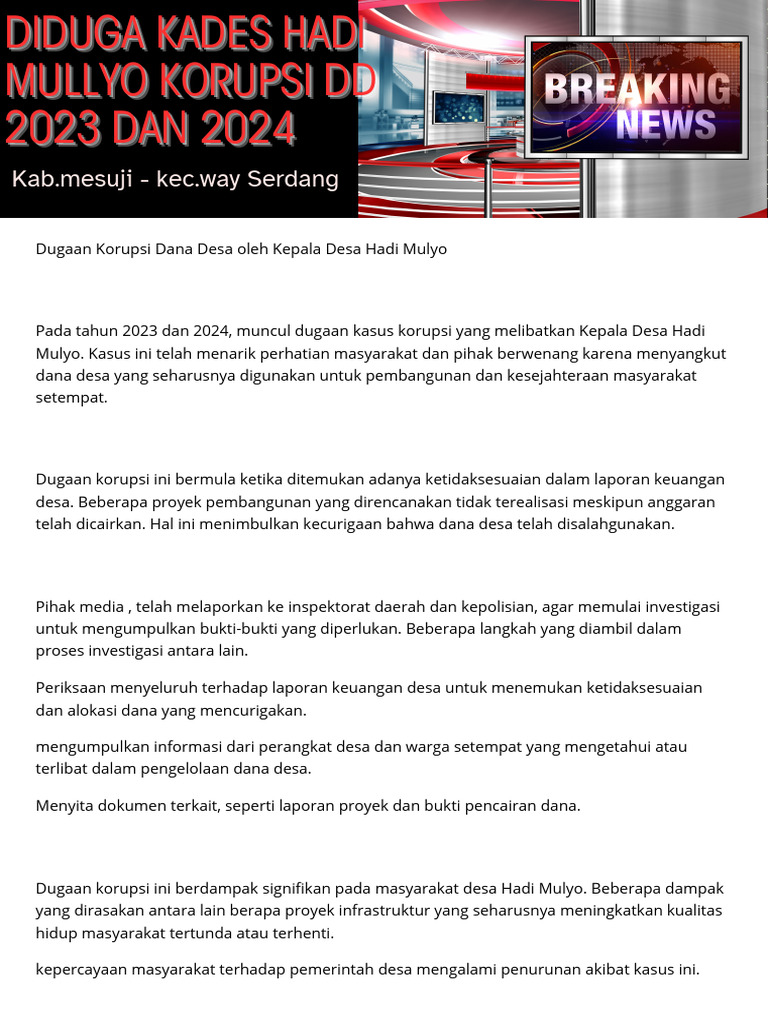 Dugaan Korupsi Dana Desa Oleh Kepala Desa Hadi Mulyo - 20250209 ...