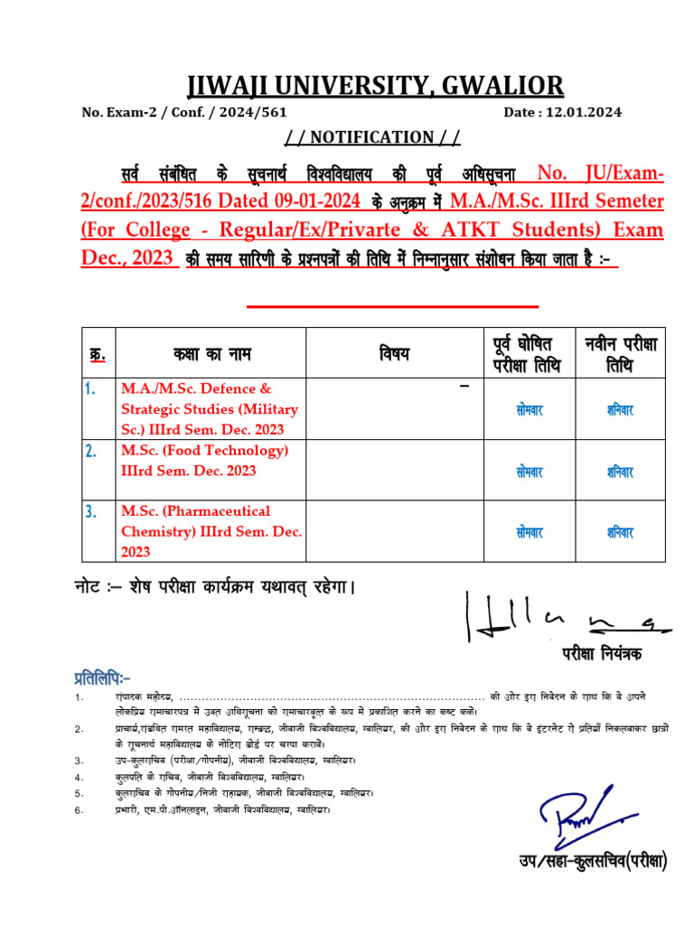 M.a.-m.Sc 3rd Sem Time Table | PDF