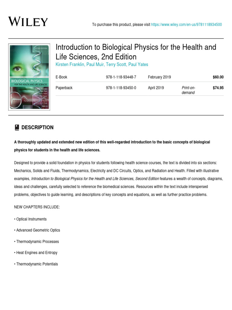 Biological Physics for Health Sciences | PDF | Physics | Thermodynamics