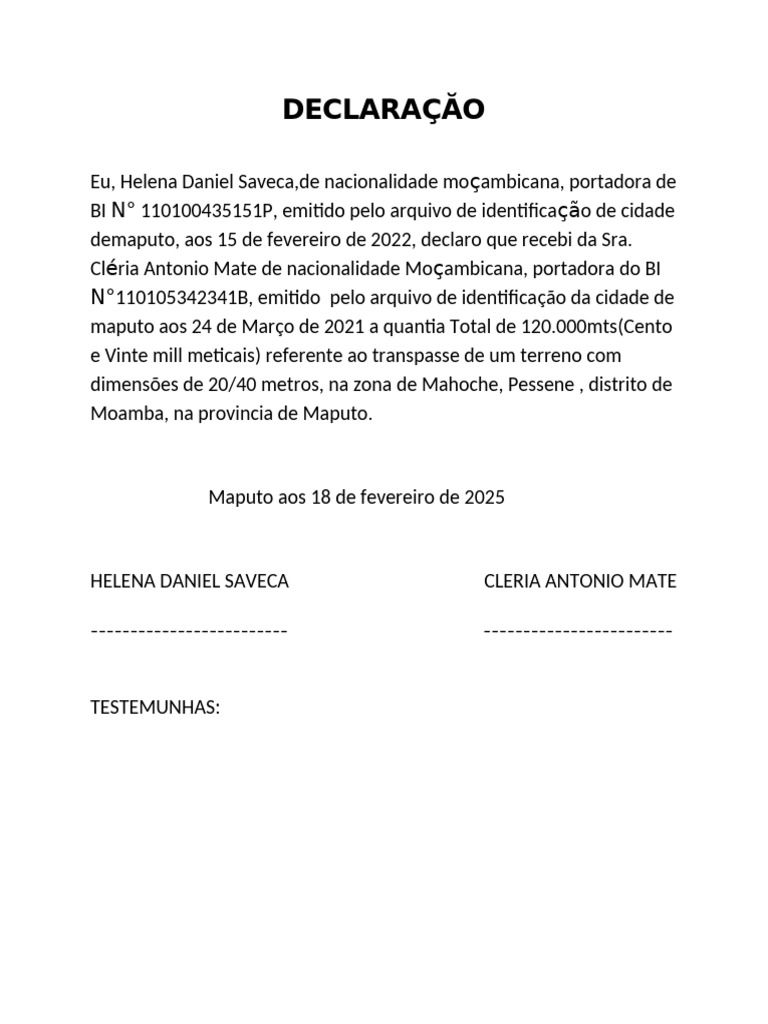 Transpasse de Terreno em Moamba | PDF