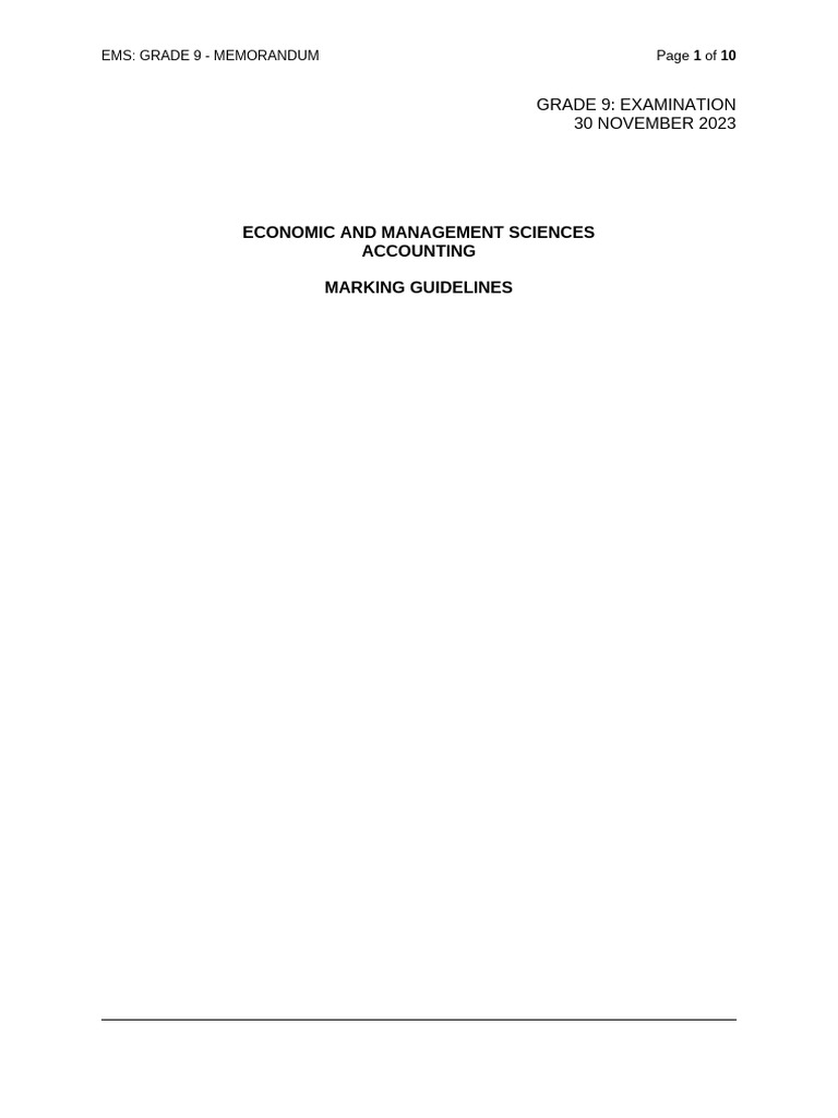 Grade 9 Accounting Exam Memorandum | PDF | Finance & Money Management ...