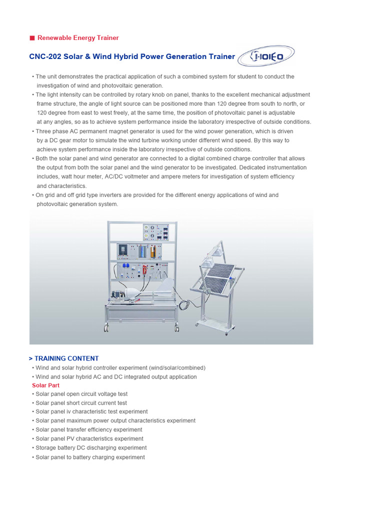 CNC-202 Solar & Wind Trainer Overview | PDF | Solar Panel | Power Inverter