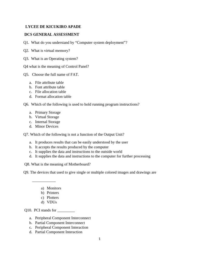 General Assessment-Dcs | PDF | Bios | Operating System