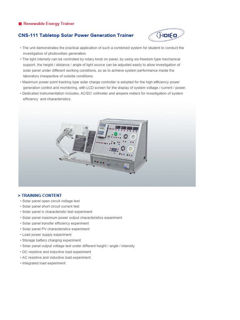 CNS Solar Power Training System | PDF | Solar Panel | Solar Power