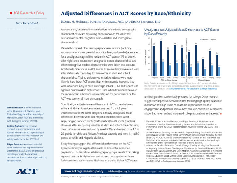 5692 Data Byte 2016 7 Adjusted Differences in Act Scores by Race | PDF ...