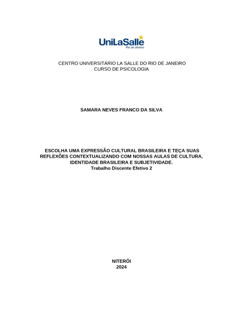 TDE 2 - Fundamentos Da Antrop. e Da Socio. - Samara Franco | PDF