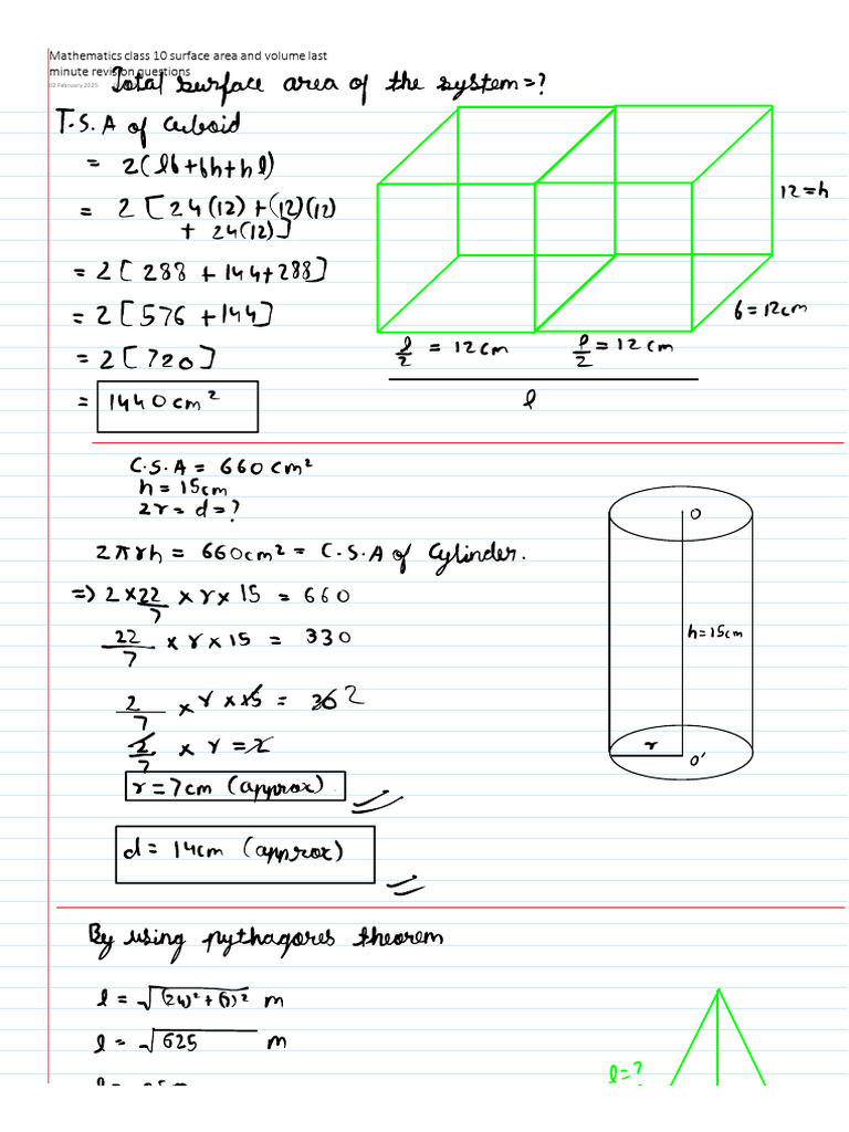 Mathematics Class 10 Surface Area and Volume Last Minute Revision ...